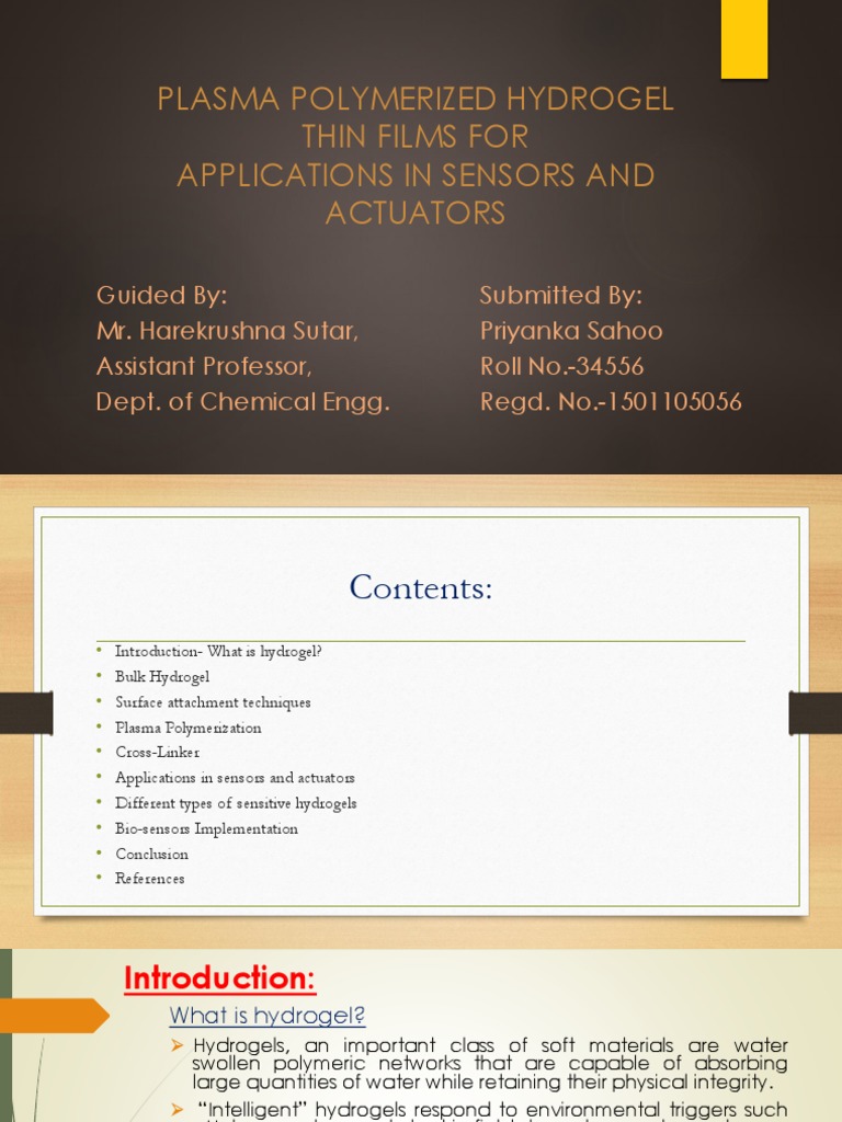 Plasma Polymerized Hydrogel Thin Films For | PDF | Biosensor | Cross Link