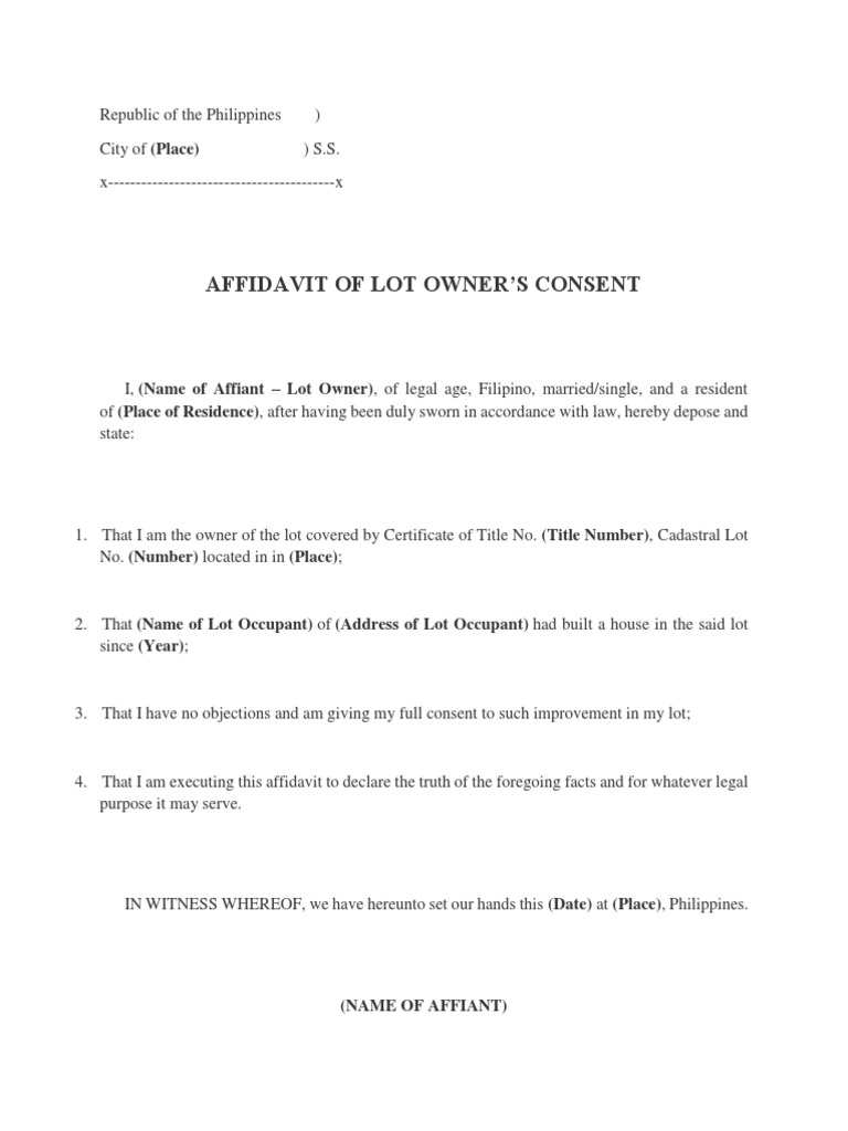 Affidavit of Lot Owner's Consent | PDF