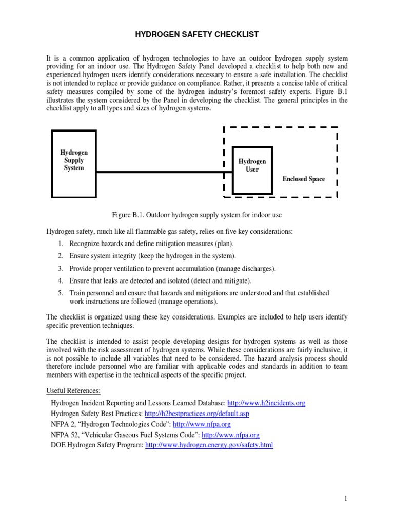 Hydrogen Safety Checklist Overview | PDF | Valve | Emergency Management