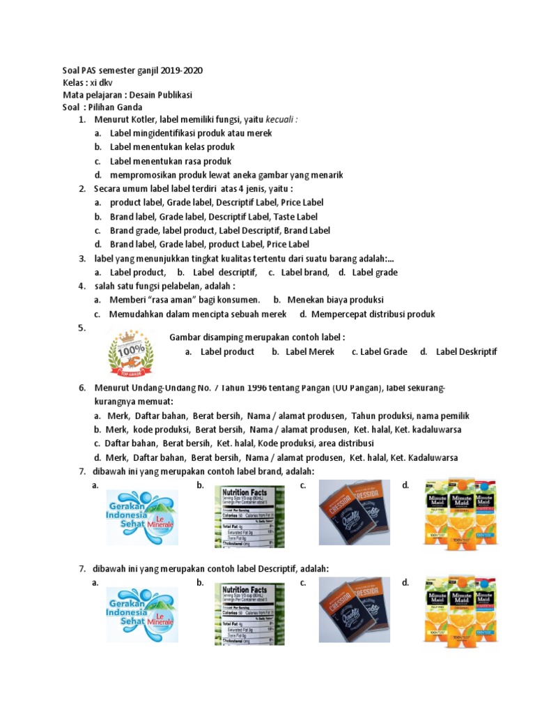 Soal Label dan Kemasan Produk Kelas XI | PDF