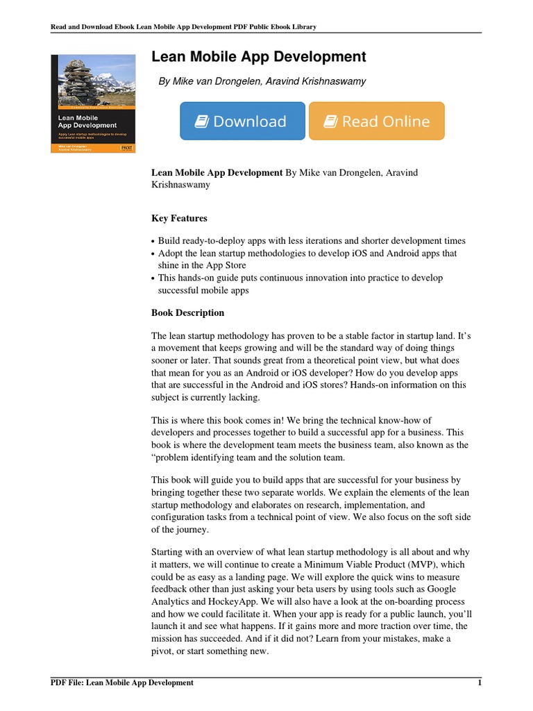 Lean Mobile App Development by Mike Van Drongelen Aravind Krishnaswamy B01if9eiwi | Download ...
