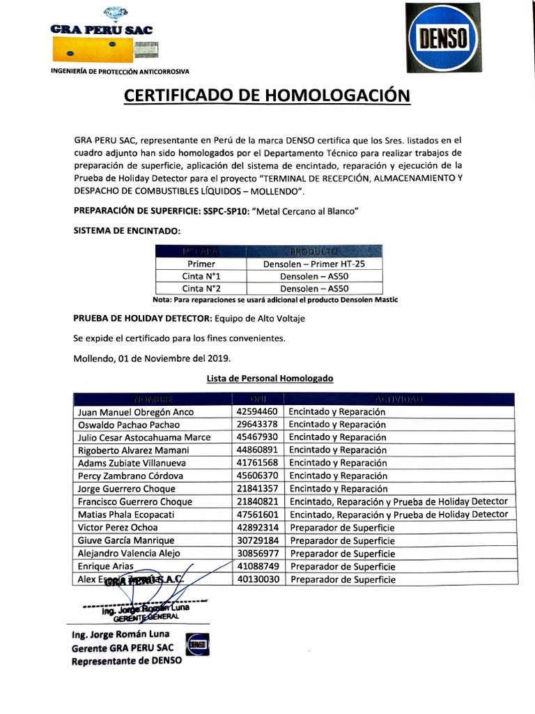 Certificado de Homologación - 01-11-2019 | PDF