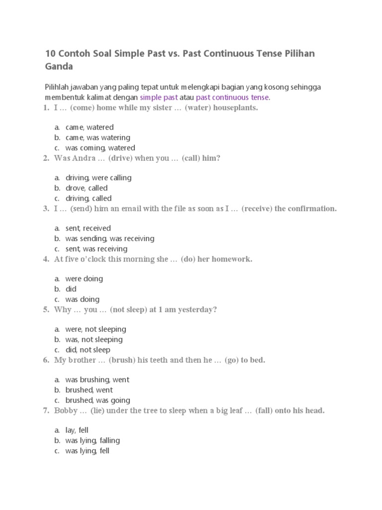 10 Contoh Soal Simple Past Vs | PDF | Language Mechanics | Cognitive ...