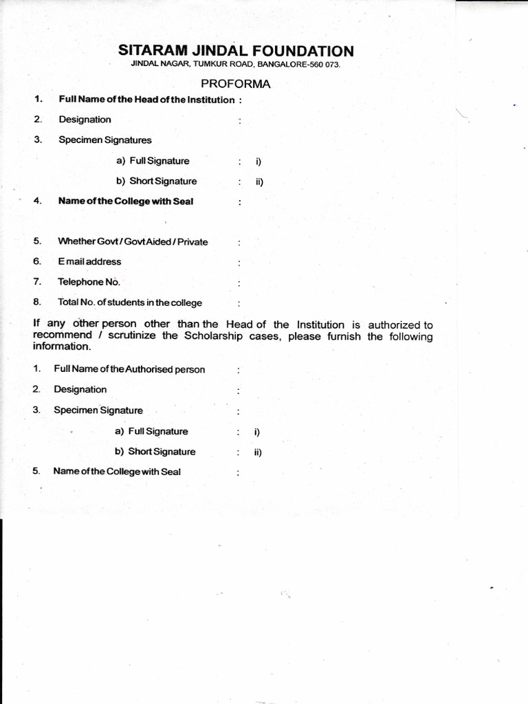 Jindal Foundation Scholarship Application Form | PDF