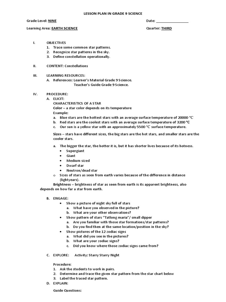 Lesson Plan Constellation | PDF | Constellation | Stars