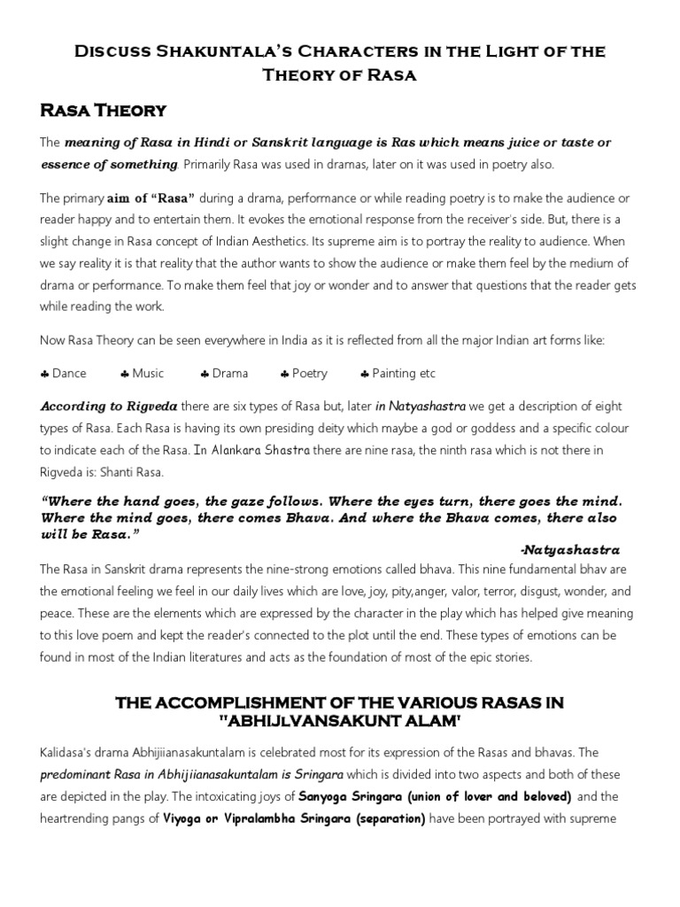 Exploring the Depiction of Various Rasas Through the Characters in ...