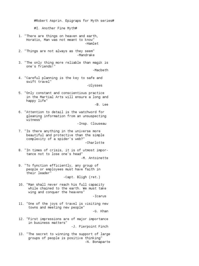 Epigraphs For Myth Series | PDF | Young Adult