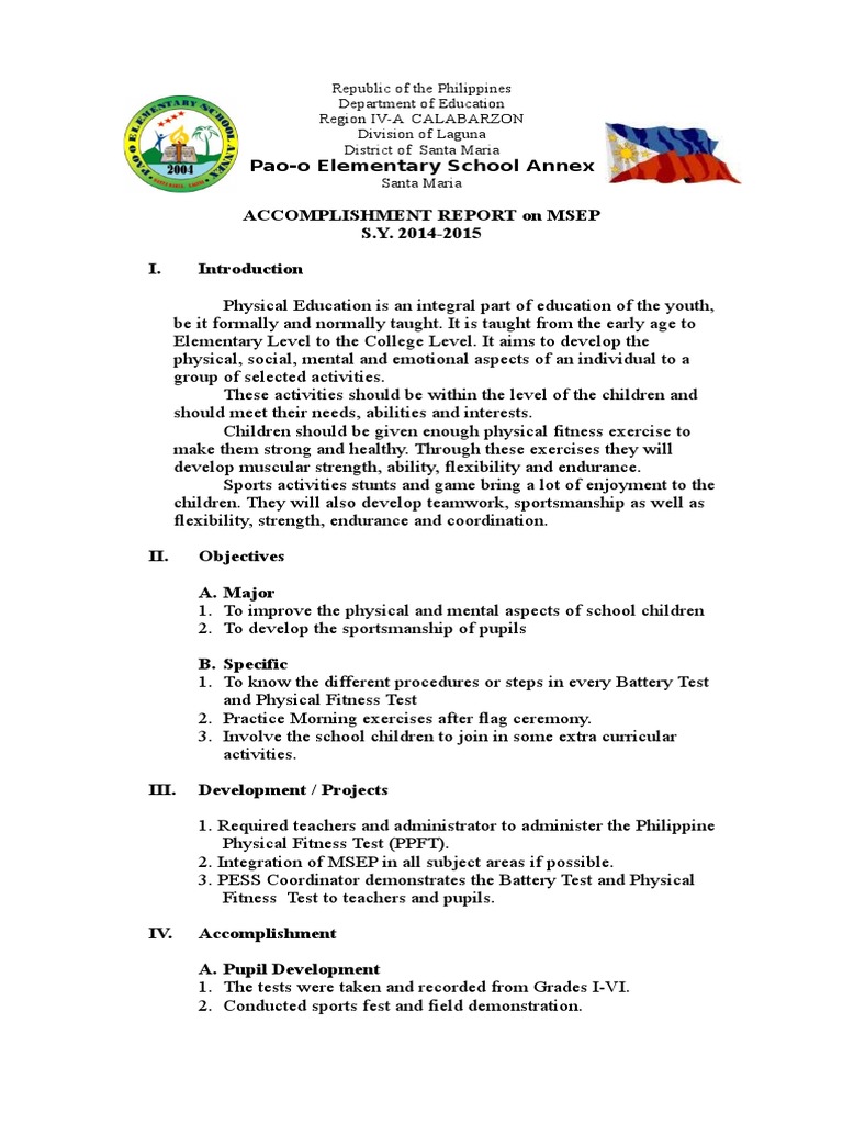 Accomplishment Report in Msep | PDF | Physical Fitness | Test (Assessment)