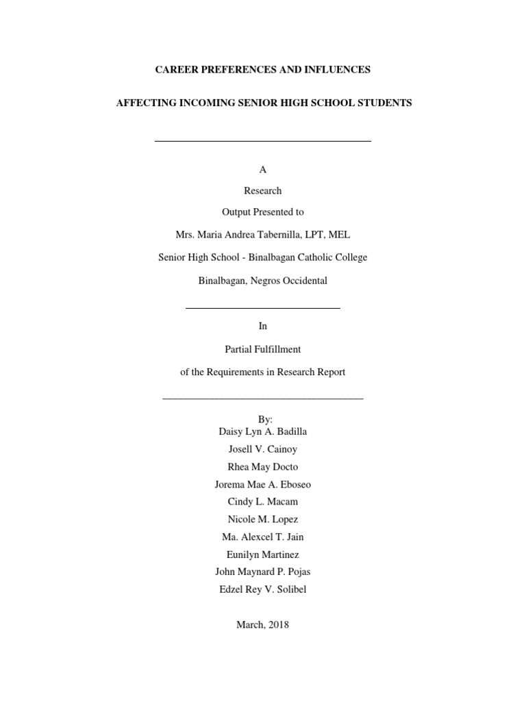Career Preferences of Senior High Students | PDF | Survey Methodology ...