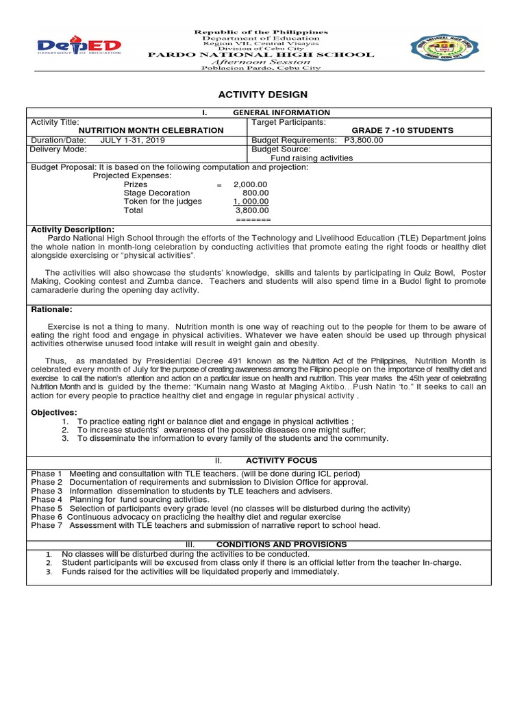 Activity Design Nutrition Month 2019 | PDF | Healthy Diet | Nutrition