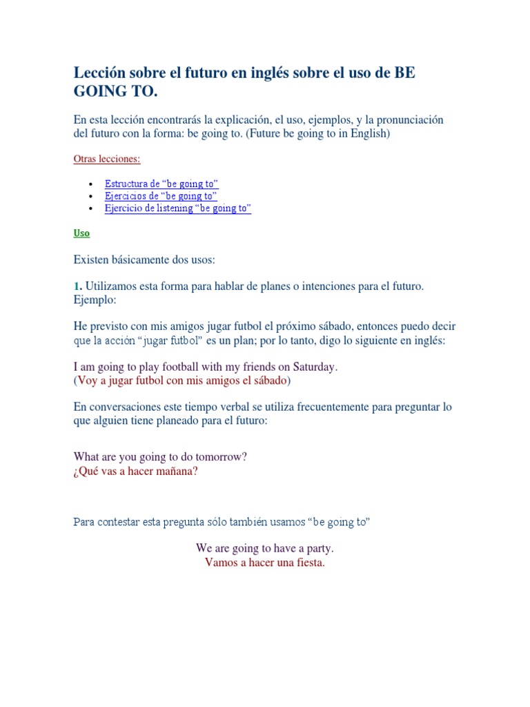 Uso y ejemplos de "be going to" | PDF | Relaciones personales, crianza ...