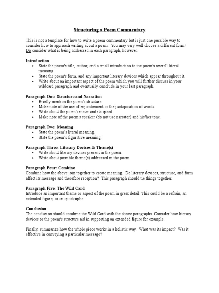 Structuring A Poem Commentary | PDF | General Fiction