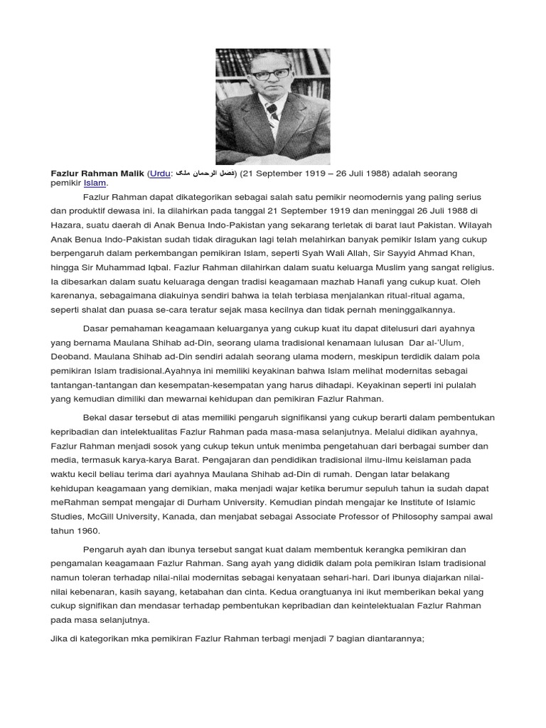 BIOGRAFI Fazlur Rahman Malik | PDF