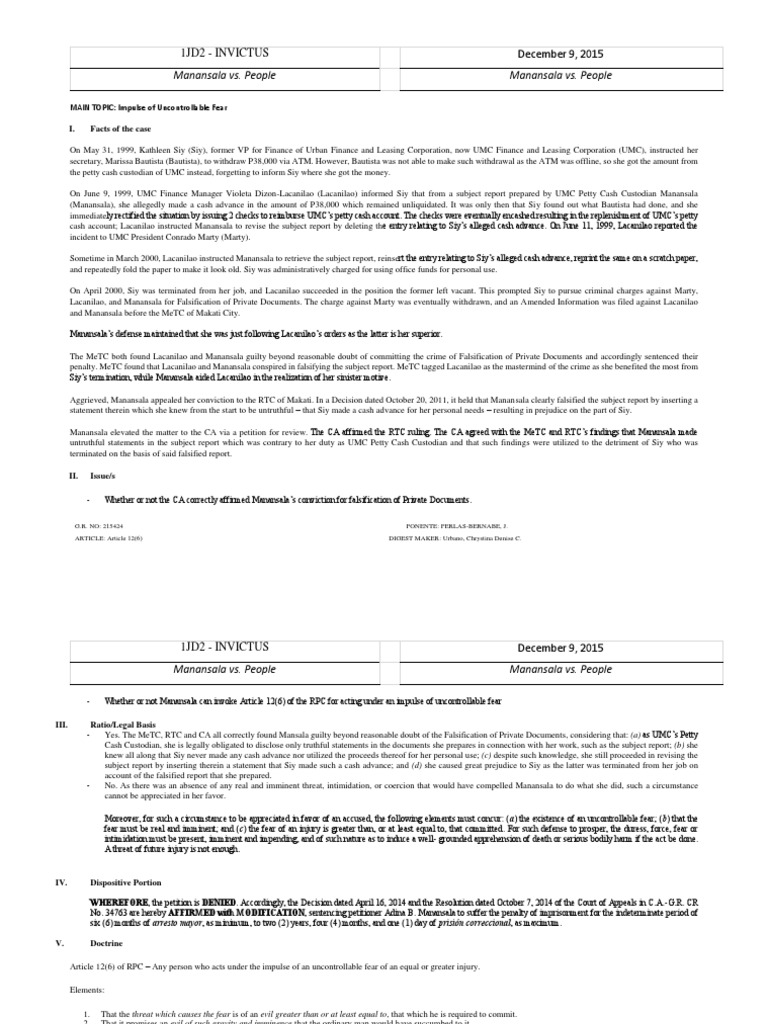 Manansala's Falsification Conviction | PDF | Falsifiability | Crime ...