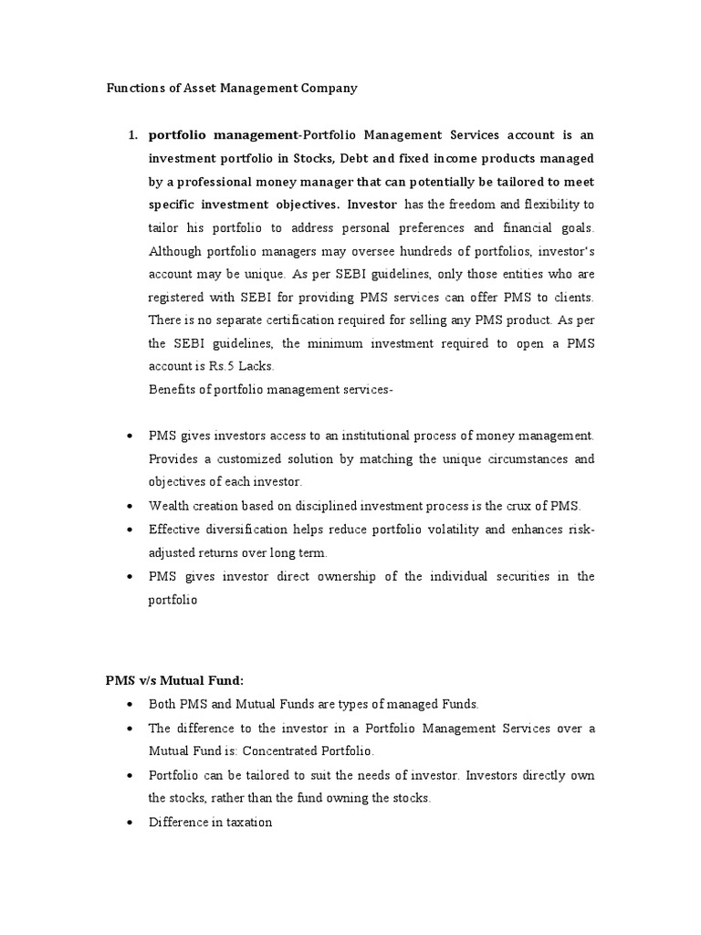Functions of Asset Management Company | PDF | Mutual Funds | Securities ...