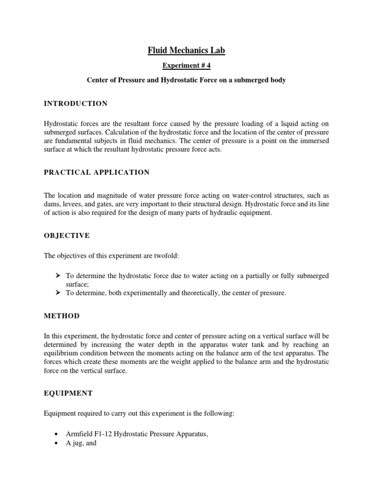 Fluid Mechanics Lab Exp 4 | PDF | Pressure | Soft Matter