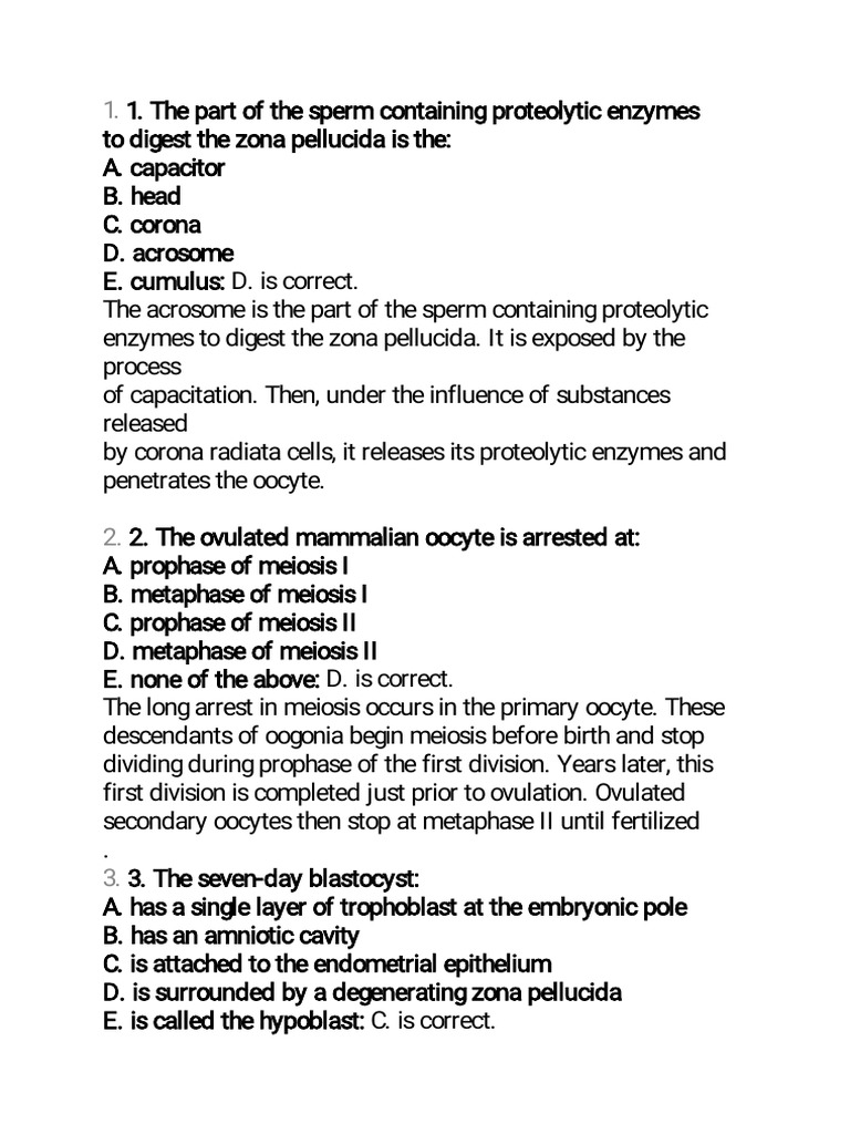 Embryology MCQs with Answers | PDF | Nature