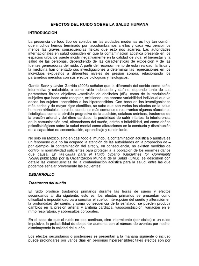 Efectos Del Ruido Sobre La Salud Humana Pdf Decibel Ruido