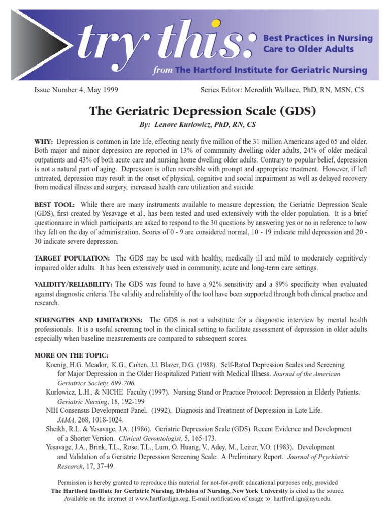Geriatric Depression Scale Overview | PDF | Geriatrics | Major ...