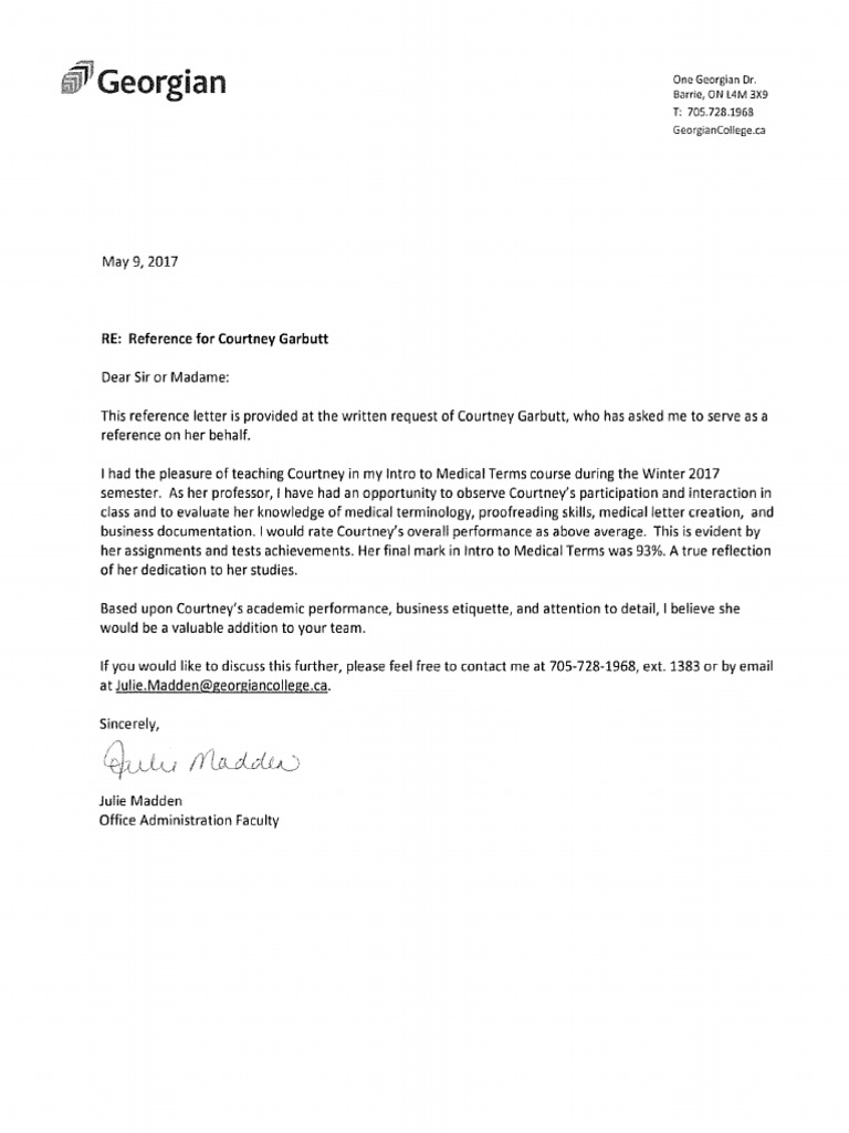 Courtney Garbutt Referenceletterjmadden | PDF