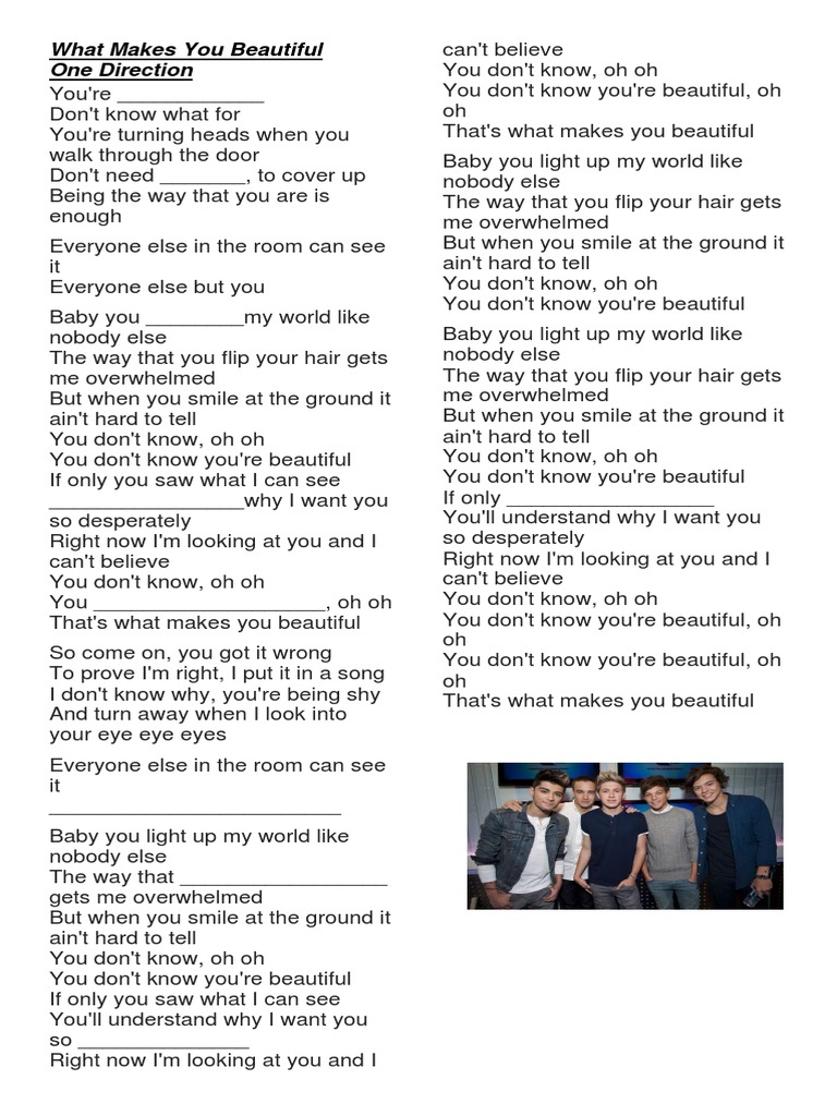 What Makes You Beautiful Lyrics | PDF | Home & Garden | Self-Improvement