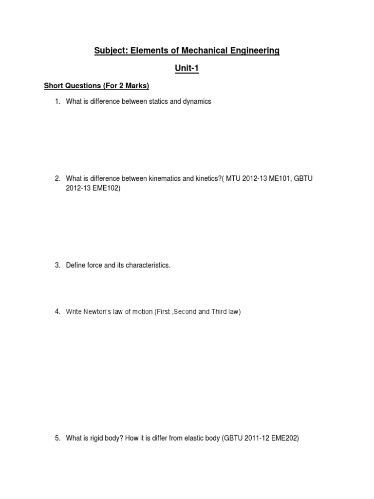 Unit 1 Elements of Mechanical Engg. | PDF | Force | Sphere