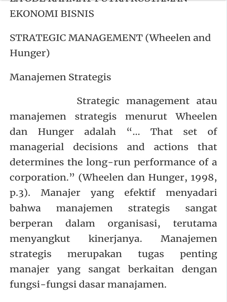 Manajemen Strategis Menurut Wheelen & Hunger | PDF | Karier ...