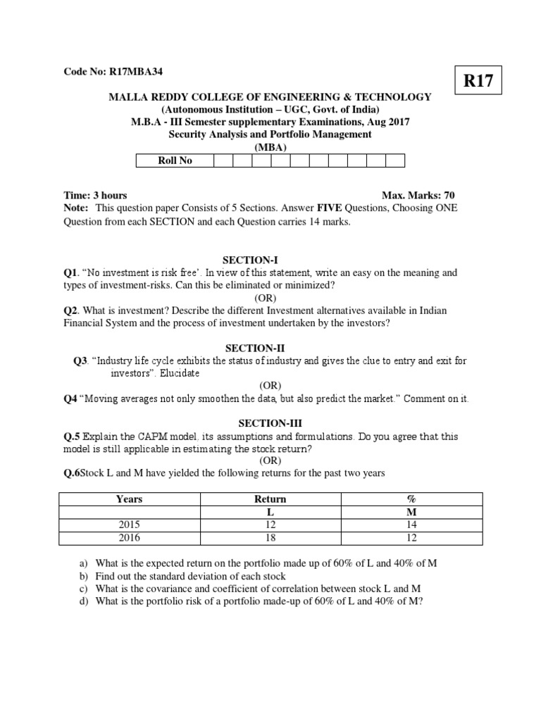 SAPM Model Papers | PDF | Bonds (Finance) | Stock Market