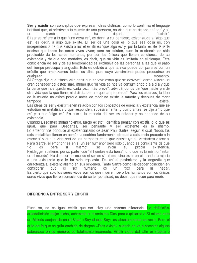 Diferencias entre ser y existir | PDF | Esencia | Existencia