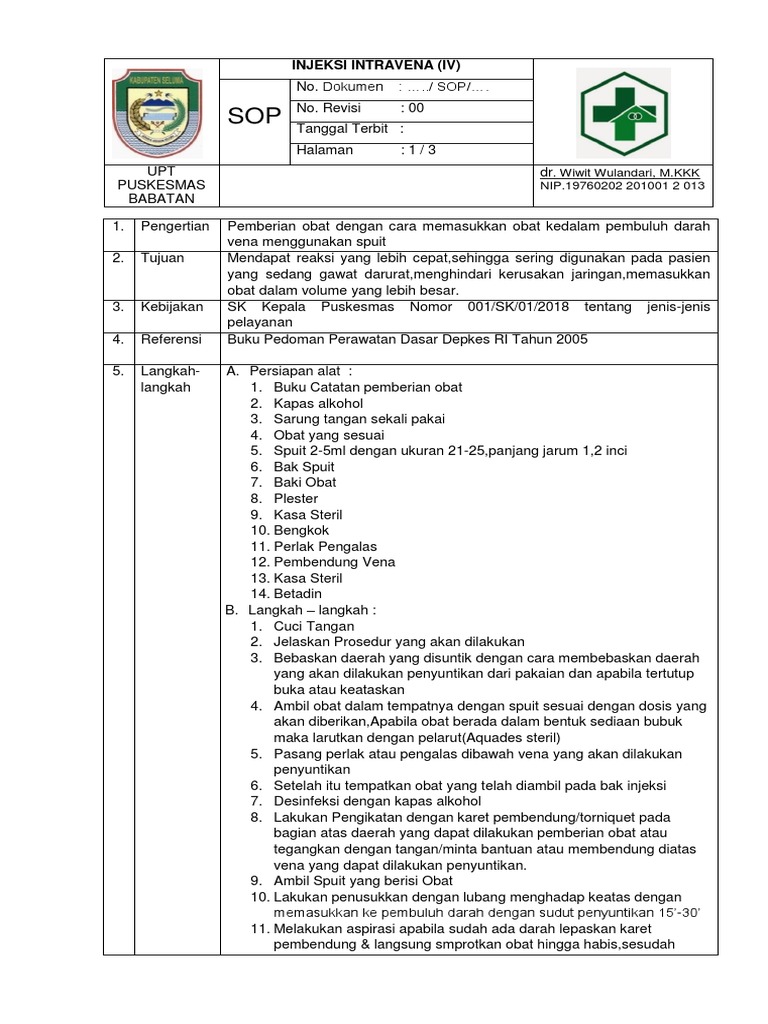 Sop Injeksi IV | PDF