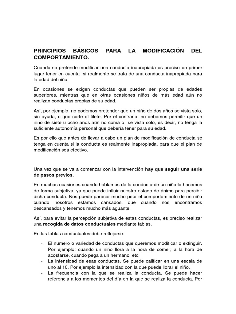 Principios Básicos de Modificación de Conducta | PDF | Comportamiento | Conceptos psicologicos
