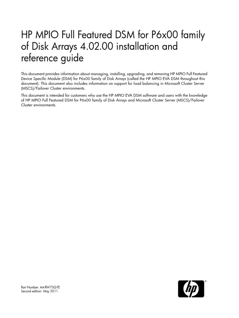 HP MPIO Full Featured DSM For EVA4x00-6x00-8x00 Family of Disk Arrays 4 ...