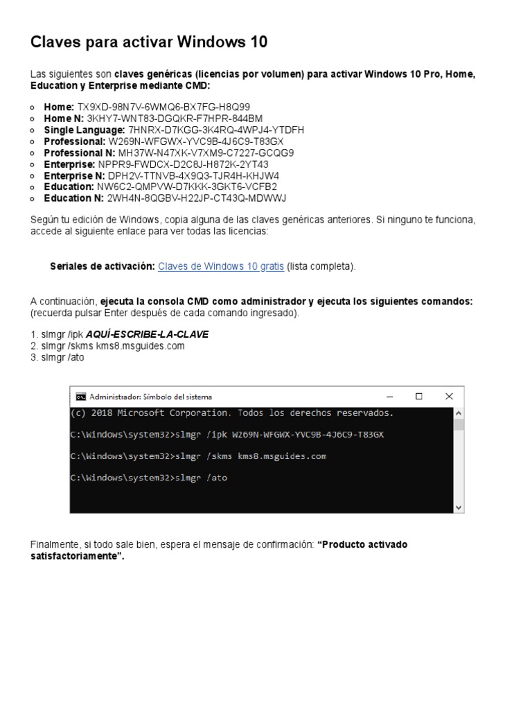 Cómo Activar Windows 10 Sin Programas (CMD) | PDF