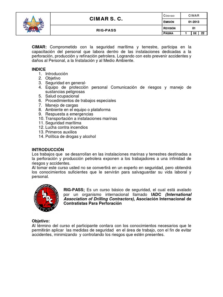 Curso RIG-PASS: Seguridad en Perforación | PDF | La dependencia de ...