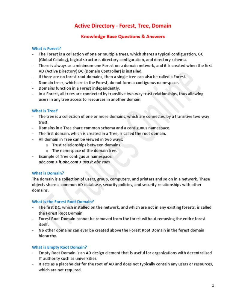 Active Directory - Forest, Tree, Domain | PDF | Active Directory ...