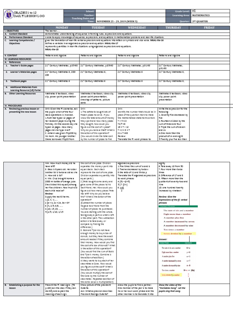 Mathematics DLL Grade 5 | PDF | Numbers | Subtraction