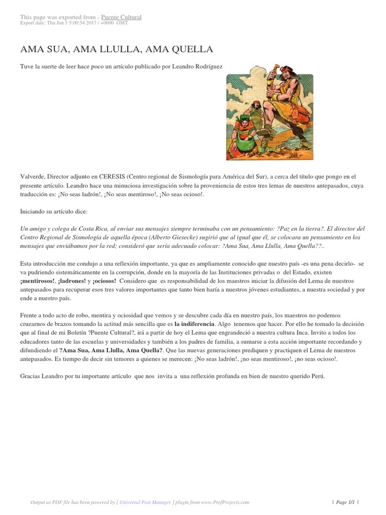 Ama Sua, Ama Llulla, Ama Quella: Valores Inca | PDF