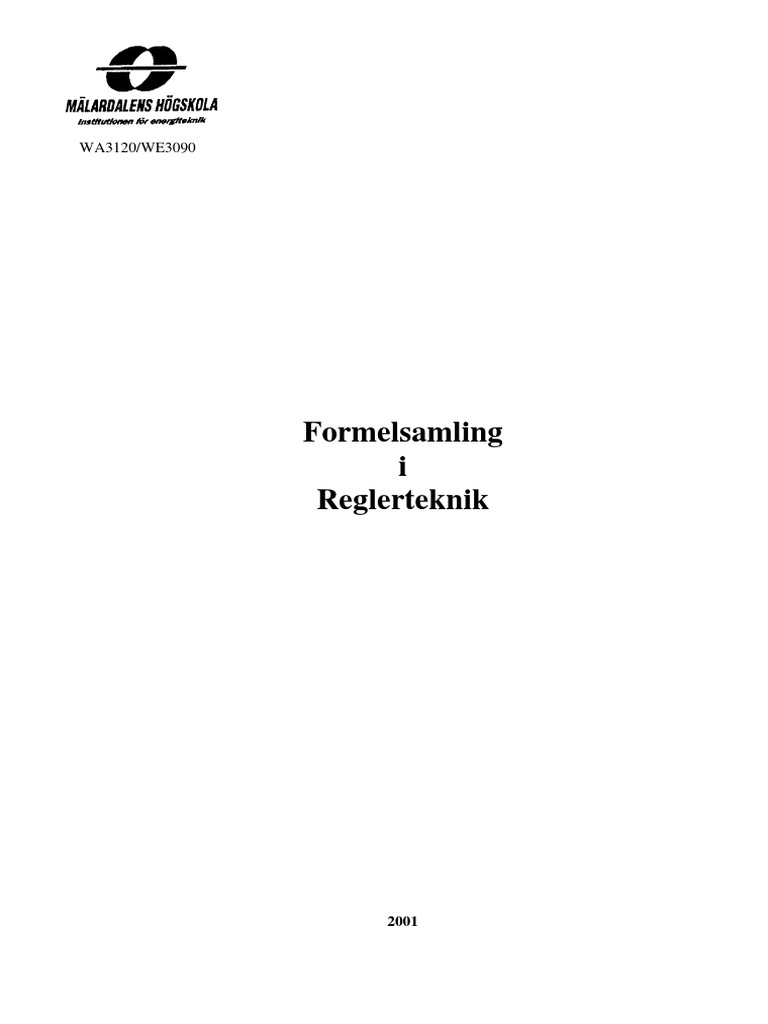 Formelsamling I Reglerteknik | PDF