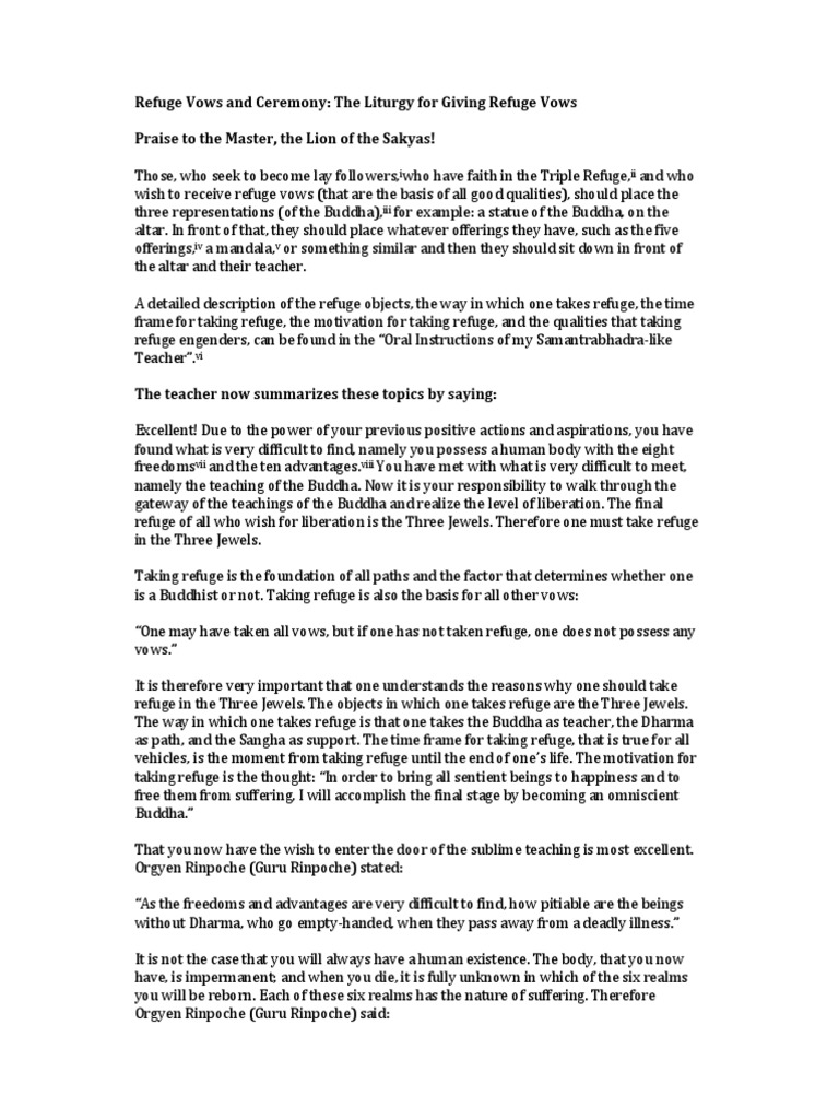 The Liturgy for Taking Refuge Vows: A Summary of the Buddhist Practice of Taking Refuge in the ...