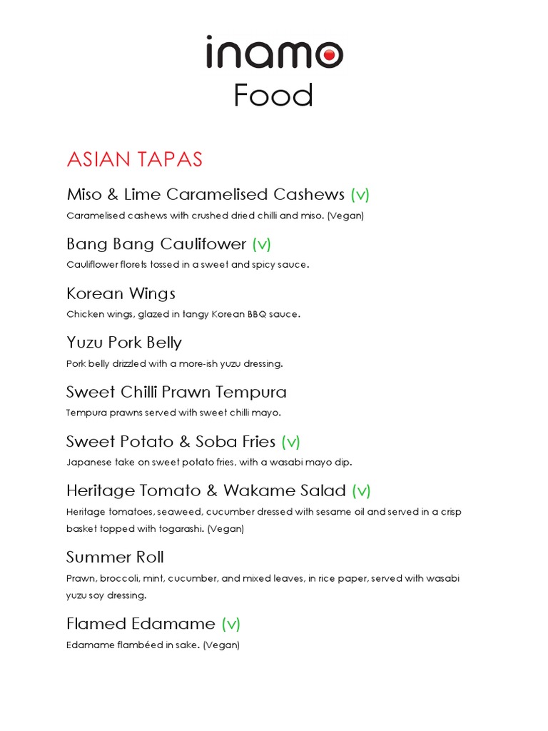 Inamo Food Menu 2019 | PDF | Sushi | Salad