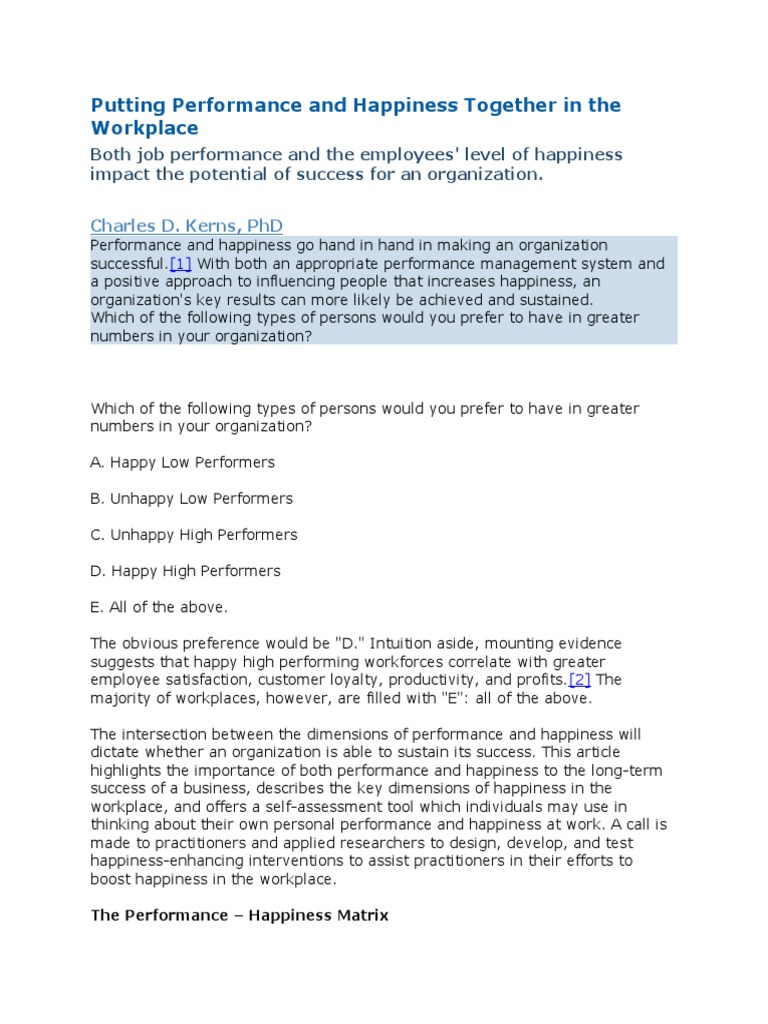 Putting Performance and Happiness Together in The Workplace | PDF ...