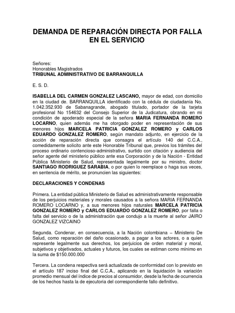 Demanda de Reparacion Directa | PDF | Estado (política) | Virtud