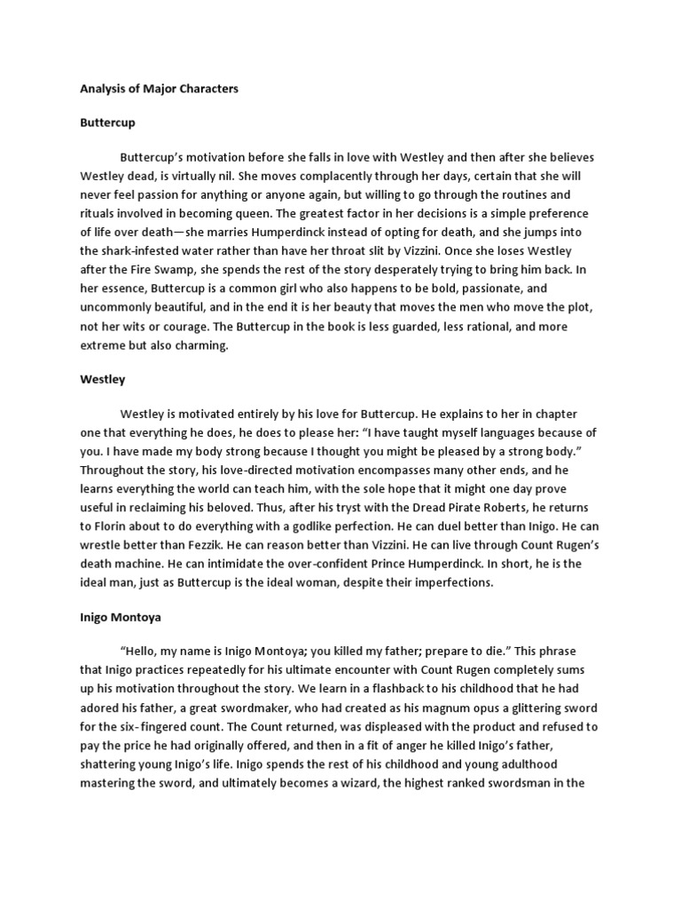 Analysis of Major Characters in Princess Bride | PDF