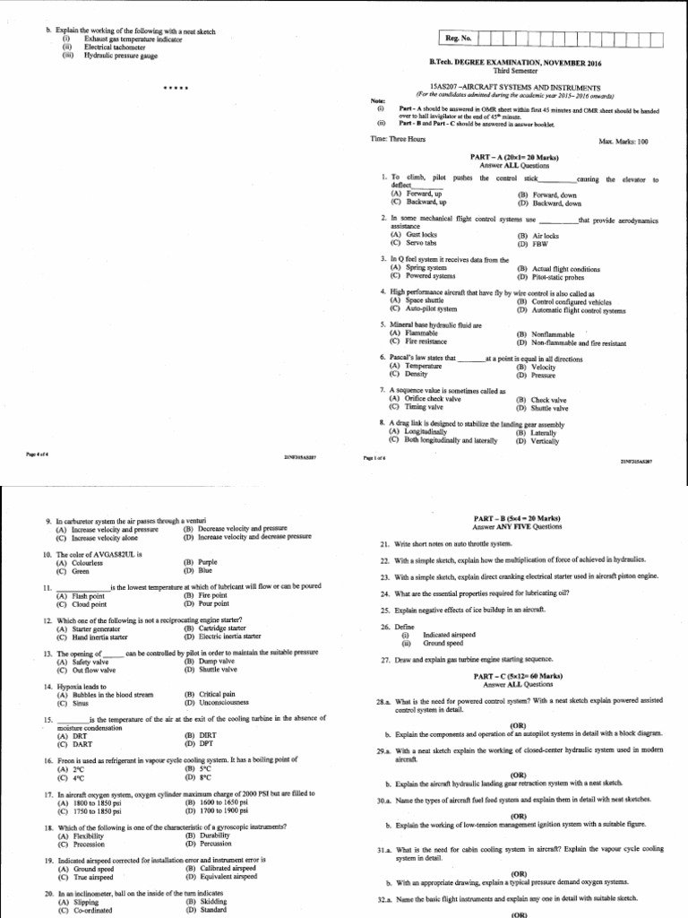 Aircraft Systems and Instruments SRM Question Paper | PDF | Airspeed ...