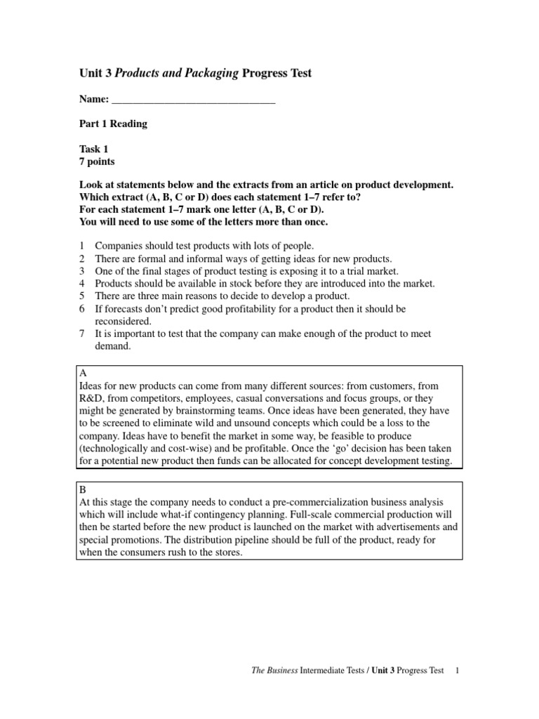 Unit 3 Progress Test | PDF | New Product Development | Marketing