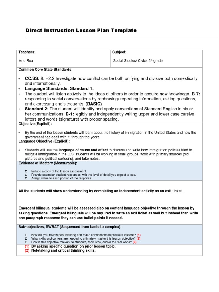 Direct Instruction Lesson Plan Civics | PDF | Special Education | Lesson Plan