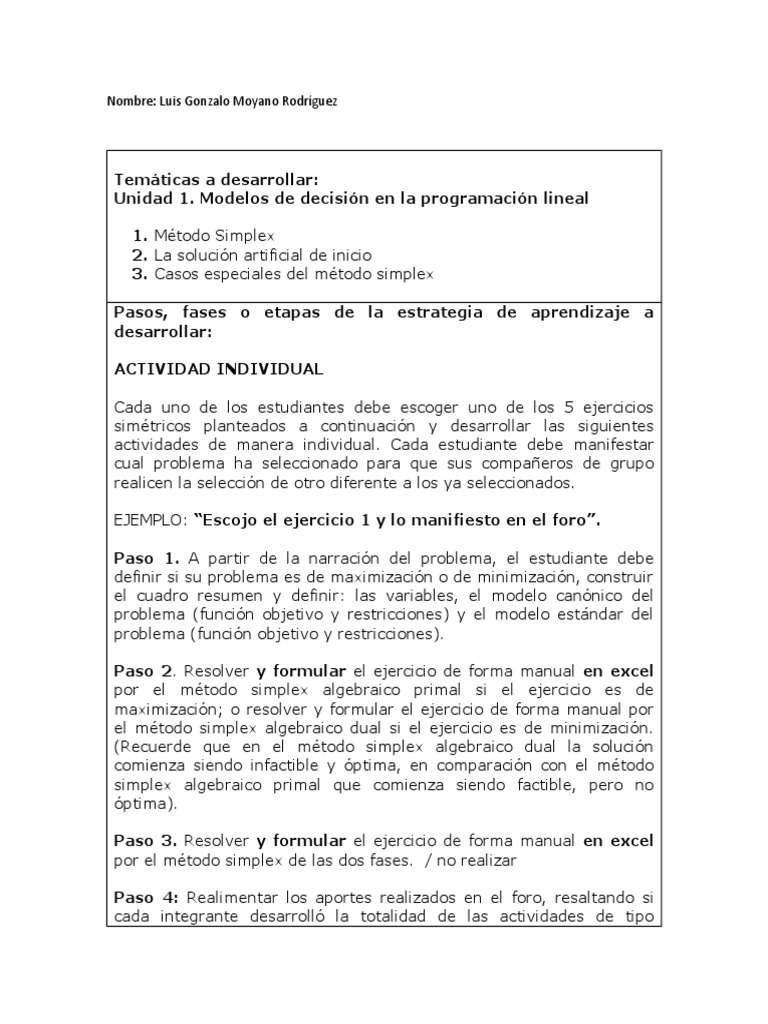 Tarea 1. Métodos Simplex Primal y Simplex Dual | PDF | Áreas de ...