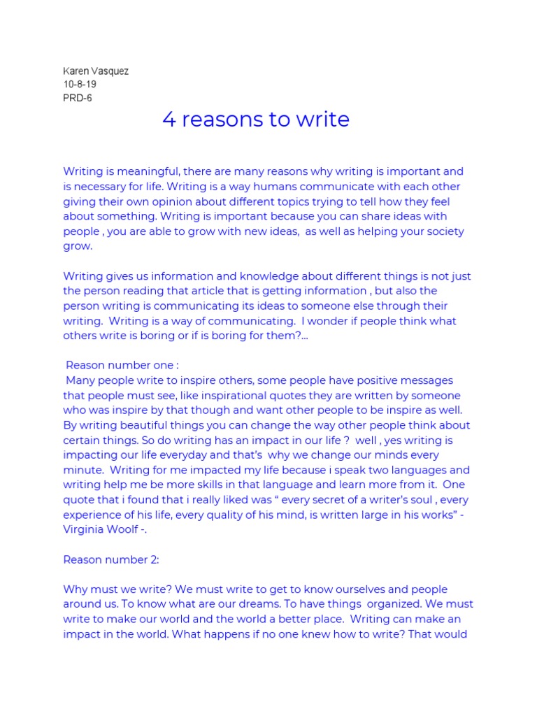 4 Reasons To Write | PDF | Reason | Experience