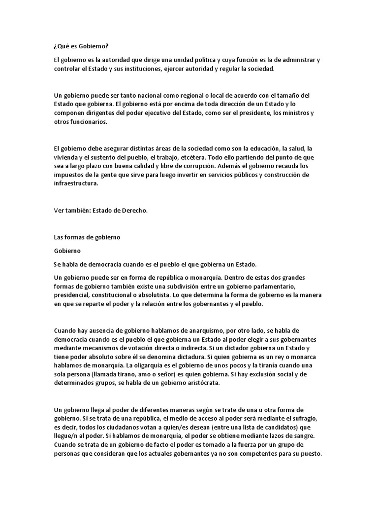 Qué Es Gobierno | PDF | Gobierno | Estado (política)