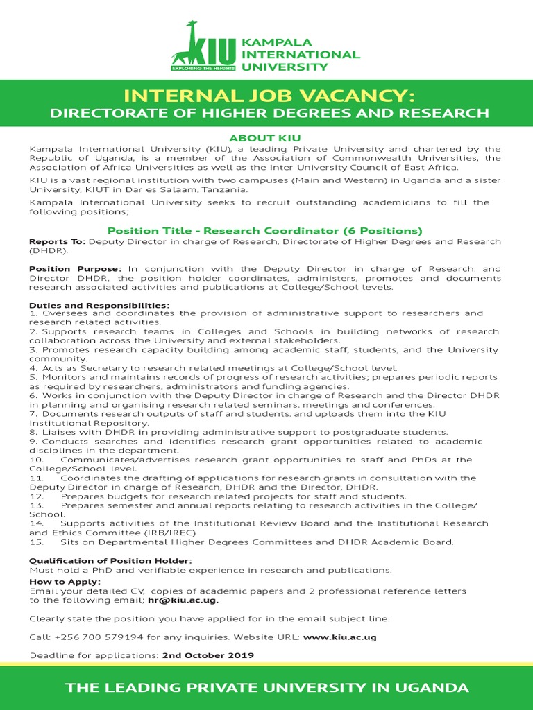 DHDR Internal Job Advert August20192 PDF | PDF | University ...
